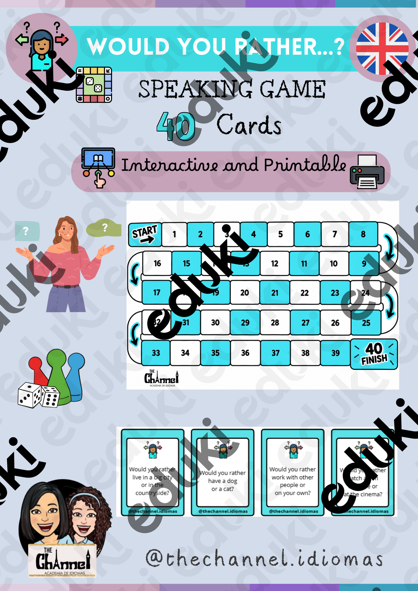 WOULD YOU RATHER...? – SPEAKING GAME (40 Cards) - material de la ...