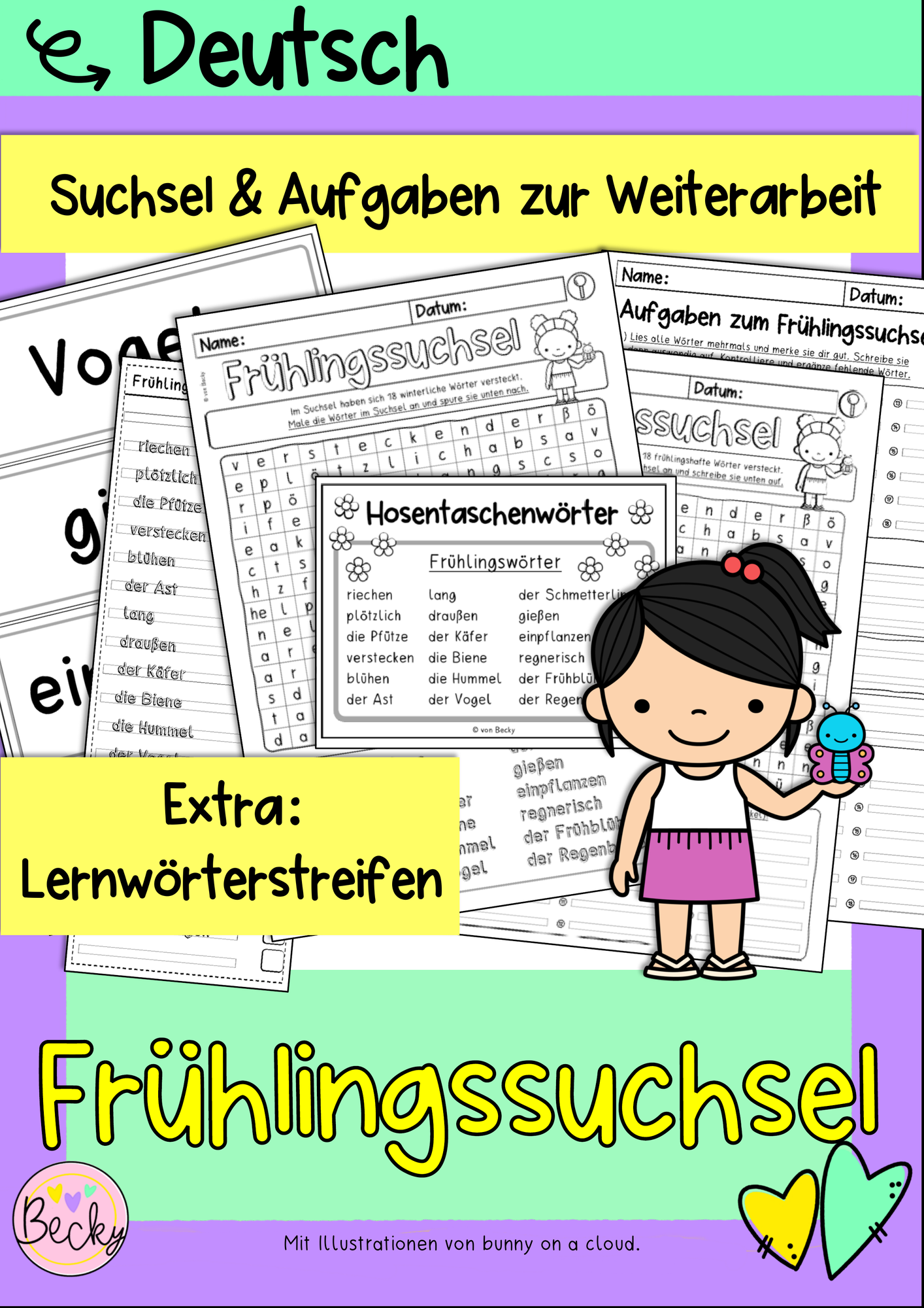 Frühling Suchsel (mit Aufgaben und Lernwörtern) – Unterrichtsmaterial ...