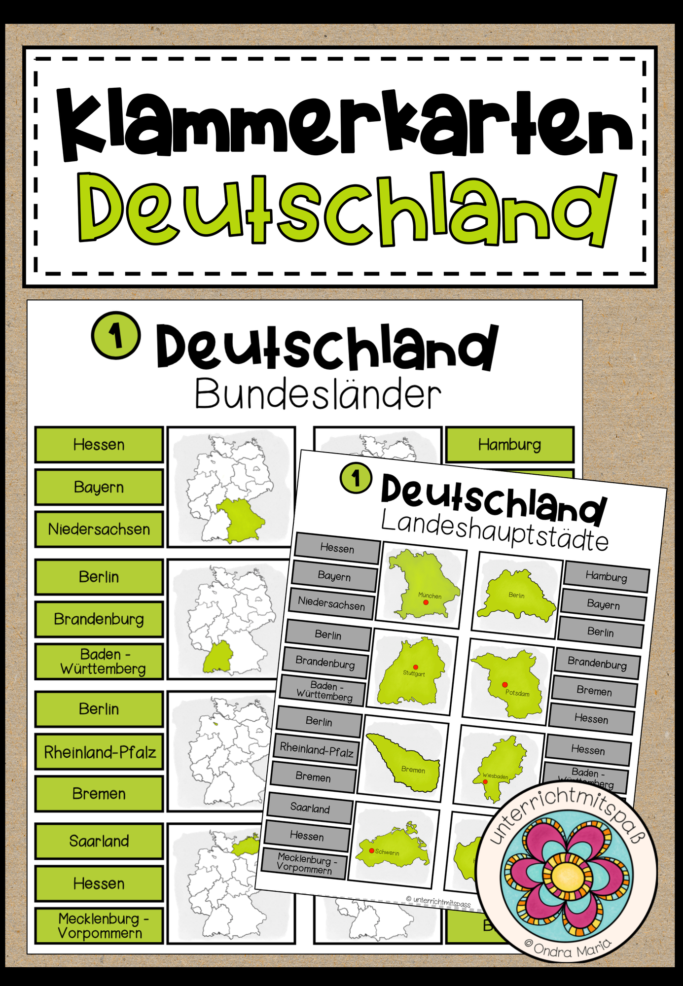 Deutschland - Bundesländer (Klammerkarten) – Unterrichtsmaterial in den ...