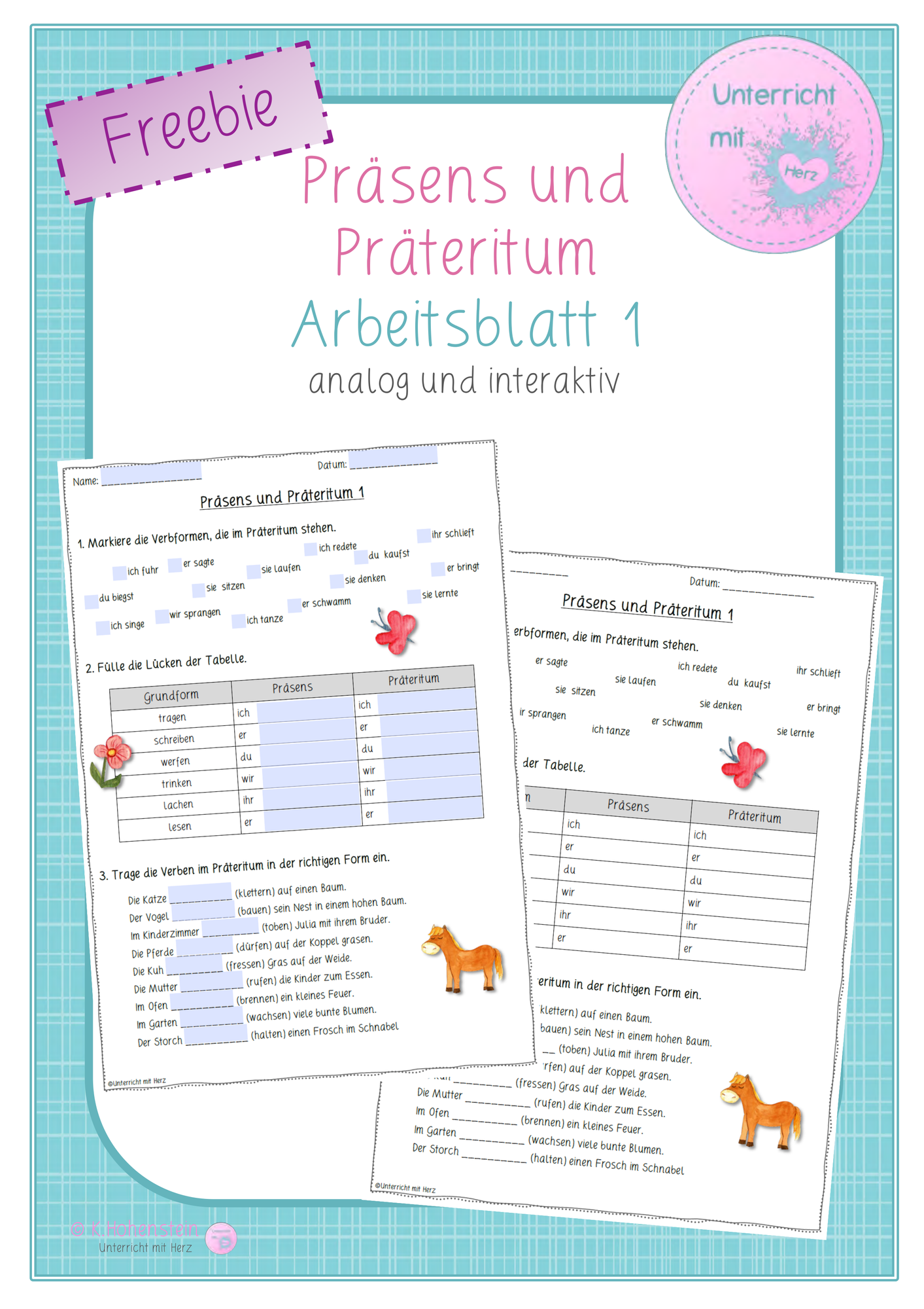 Arbeitsblatt Präsens und Präteritum 1 (interaktiv und analog ...