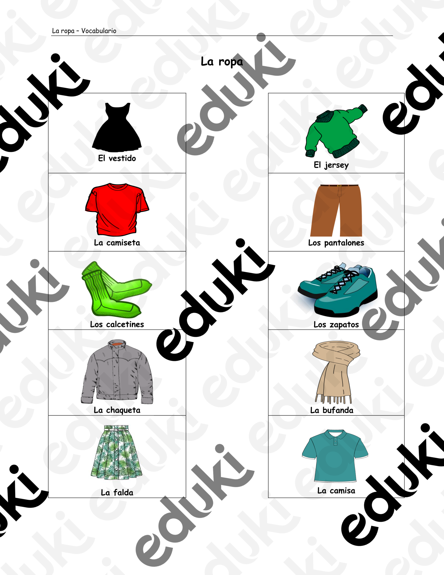 La ropa - Vocabulario - material de la siguiente asignatura Español ...