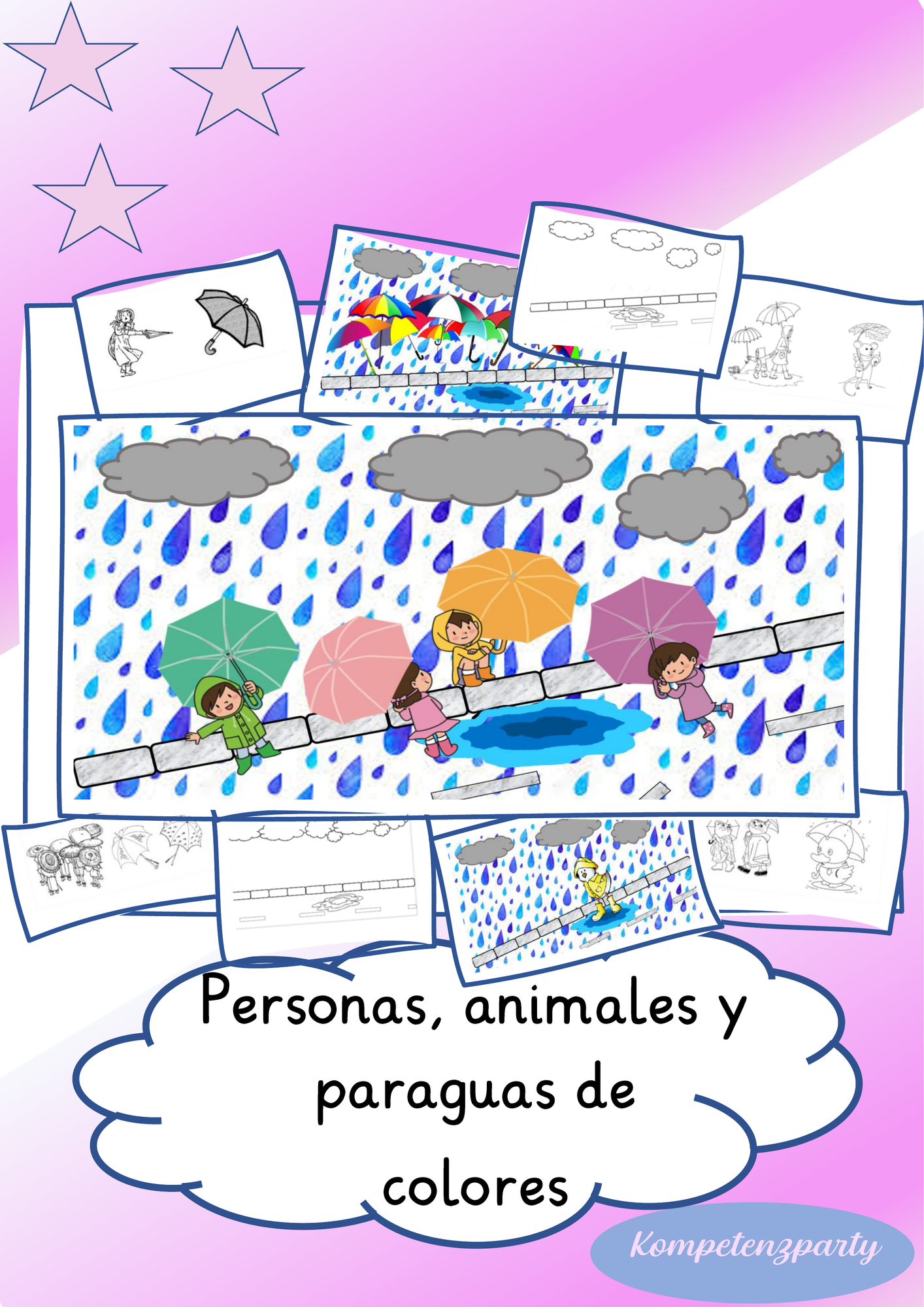 Personas, animales y paraguas de colores - material didáctico de las ...