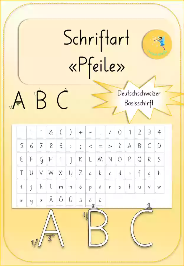 Deutschschweizer Basisschrift Mit Pfeilen Schriftart deutschschweizer-basisschrift-mit-pfeilen-schriftart